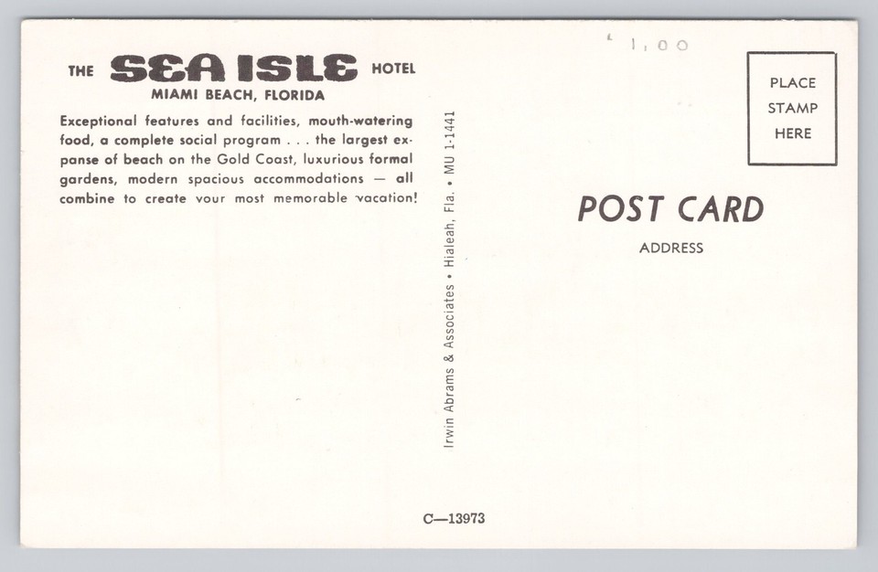 Postcard The Sea Isle Hotel Miami Beach Florida | eBay