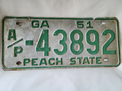 Vintage 1951 Georgia Peach State License Plate | eBay