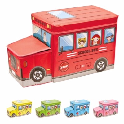 Kids Toy Storage Ottoman Play Chest Bedroom Book Seat Stool Bus Car Box ...