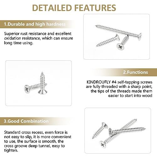 202 Pieces #4 x 1/2" 5/8" 3/4" 1" 1-1/4" Phillips Countersunk Head Self ...