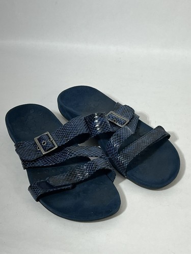 Vionic Skylar Navy Blue Reptile Print Slides Sandals Womens Size 12 | eBay