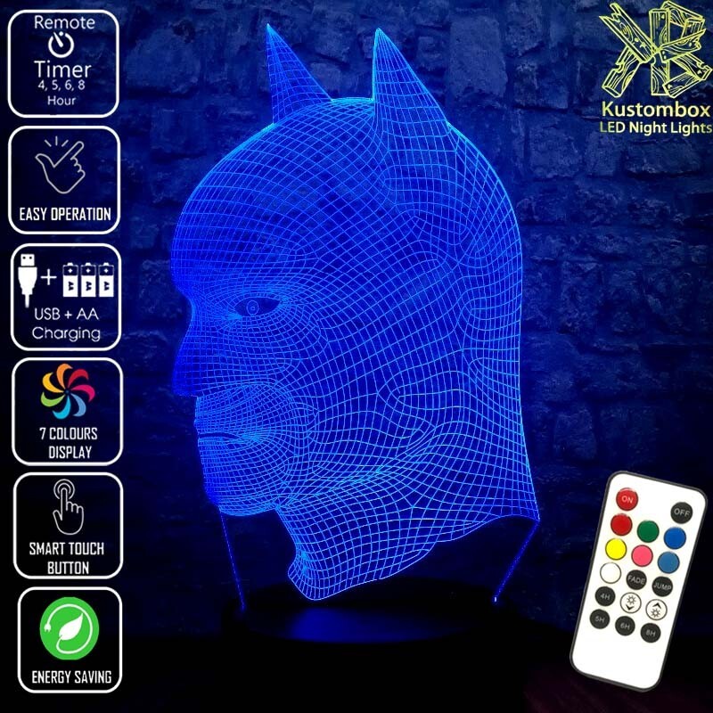 BATMAN WIRE FRAME - 3D LED BATTERY USB NIGHT LIGHT 7 COLOUR + REMOTE ...