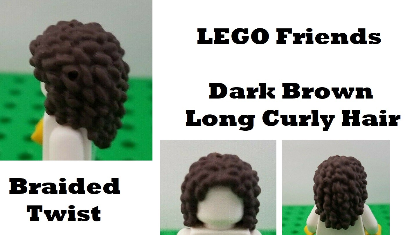 LEGO Minifigure Hair Long Curly Dark Brown Braid Bangs Friends Mini ...