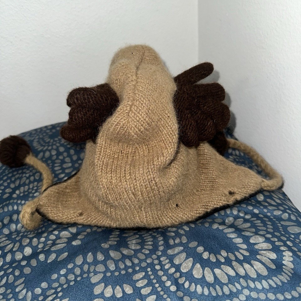 Cute Moose Deer Hat Knitted Ear Flaps Pom Pom Winter Beanie Wool Cap OS ...
