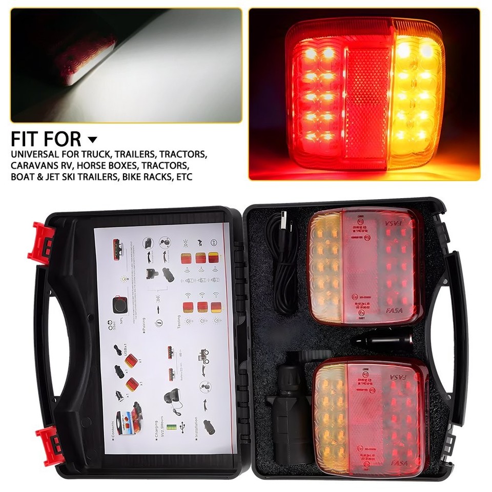 Fits Trucks Kit Red + Yellow + White LED Magnetic Wireless Tail Light ...