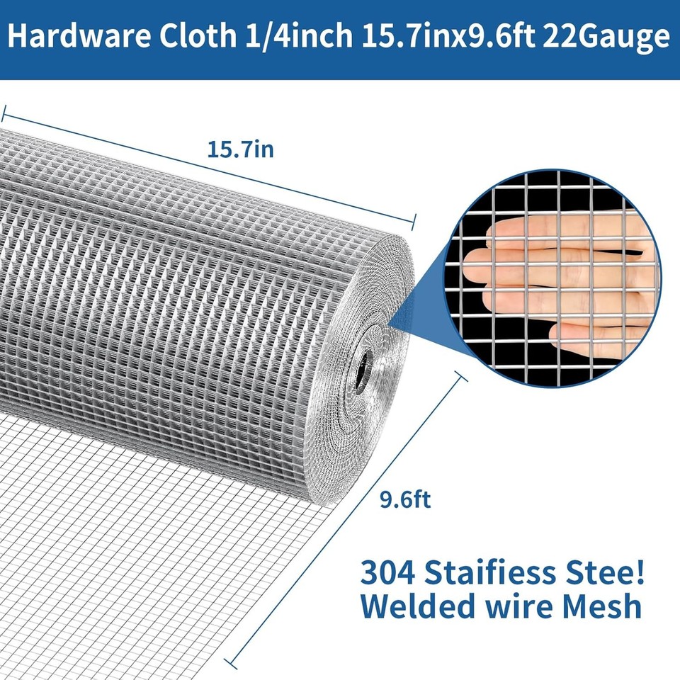 Stainless Steel Welded Wire Mesh, 1/4 Inch Hardware Cloth, 22 Gauge ...