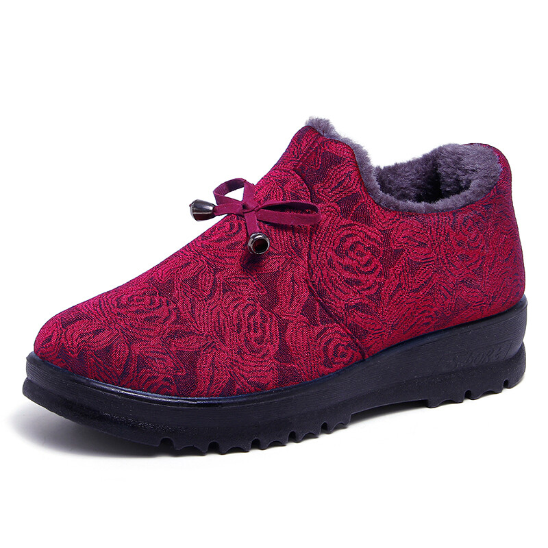 Women Fleece Lined Shoes Footwear Floral Bow Thermal Thick Winter ...