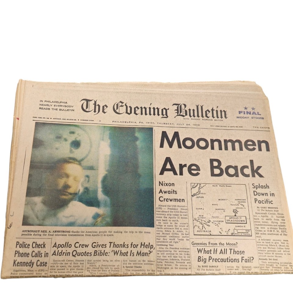 1969 JULY 21 THE EVENING BULLETIN NEWSPAPER JULY 24, 1969 MOONMEN ARE ...