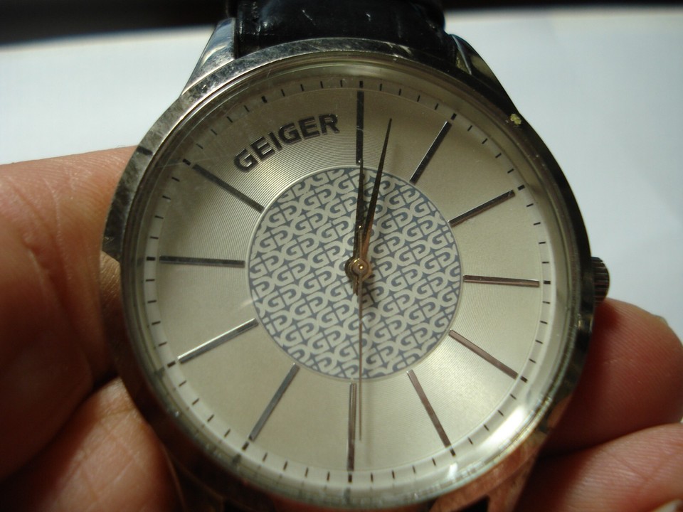 RARE LARGE NICE GEIGER GE1104M STEEL SILVER WATCH GENUINE LEATHER RTL ...