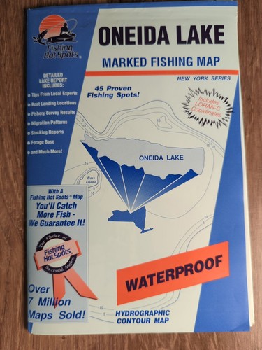 Oneida Lake NY Fishing Hot Spots Hydrographic Contour Map Walleye ...
