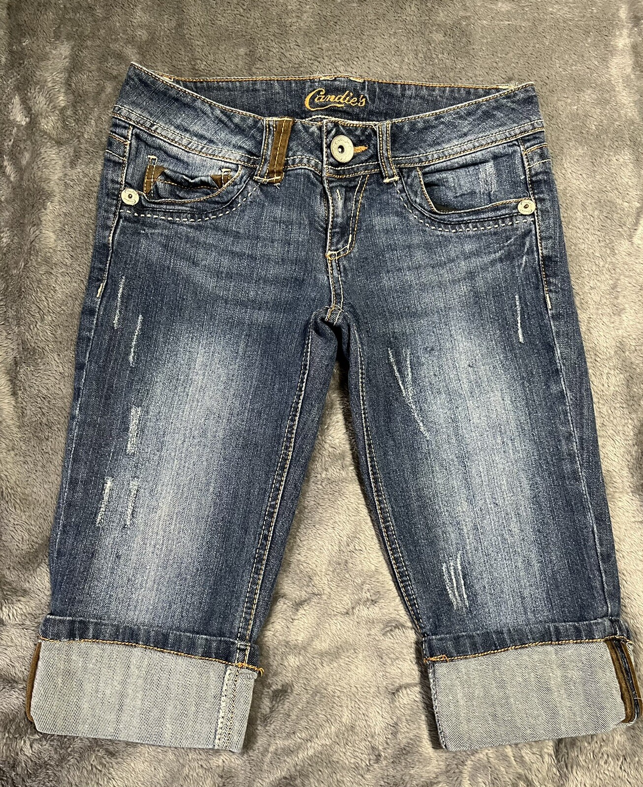 Candies Jeans Blue Denim Stretch Cuffed Capri Size 3 (28x14) | eBay
