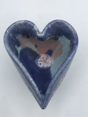 Lisa Howe Stoneware Pink/blues Pottery Heart Shaped Bowl Lava Glazed ...