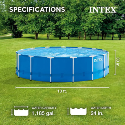Intex 10' x 30" Metal Frame Above Ground Swimming Pool with Pump ...