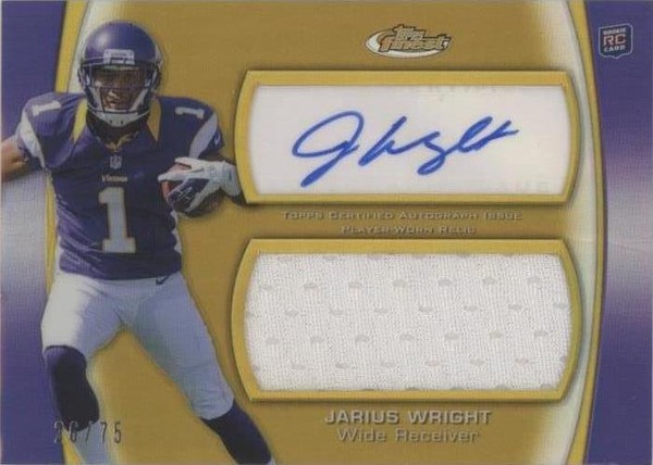 2012 Topps Finest - Autographed Jumbo Relic Gold Refractor #AJR-JW Jarius Wright /75 (AU, MEM ...