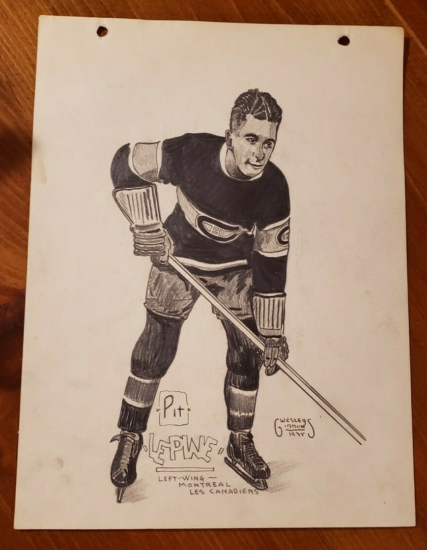 1935 Pit Lepine - Montreal Canadiens - Pencil sketch (8.75 x 11.75 ...