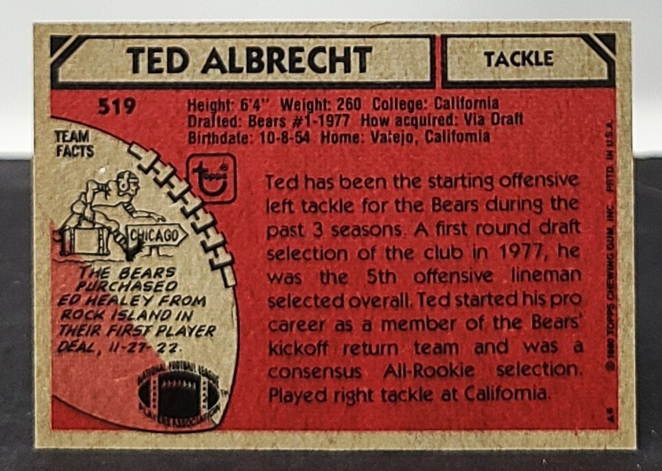 TED ALBRECHT Signed Autographed 1980 Topps Football Card #519 Chicago ...