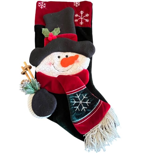 PRIMA CREATIONS VELVET FLEECE SNOWMAN SKI 3D CHRISTMAS STOCKING Set Of ...