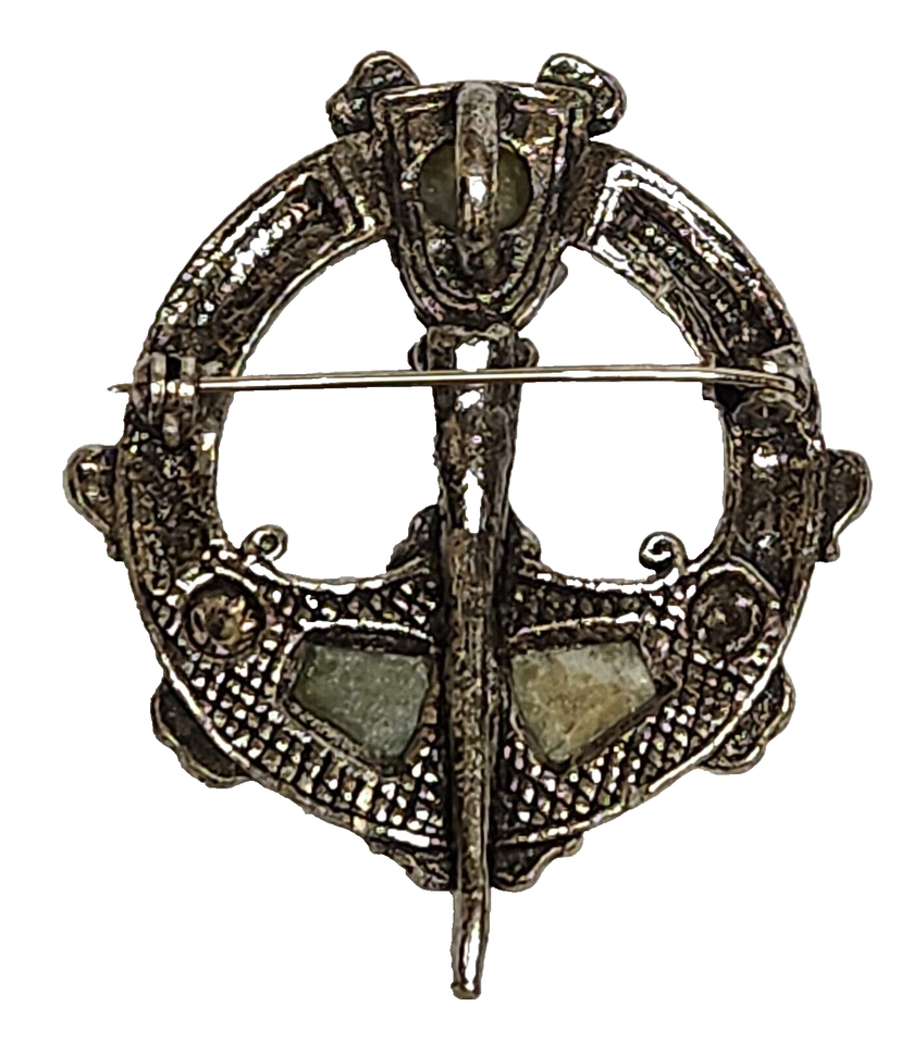 Irish Celtic Connemara Marble Rhodium Plated Brooch Pendant Ireland ...