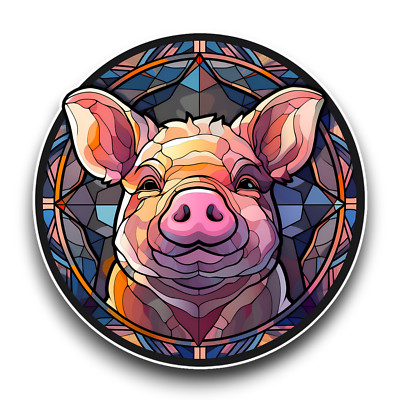 Cute Pig Farm Animal Stained Glass Window Opaque Vinyl Sticker Decal ...