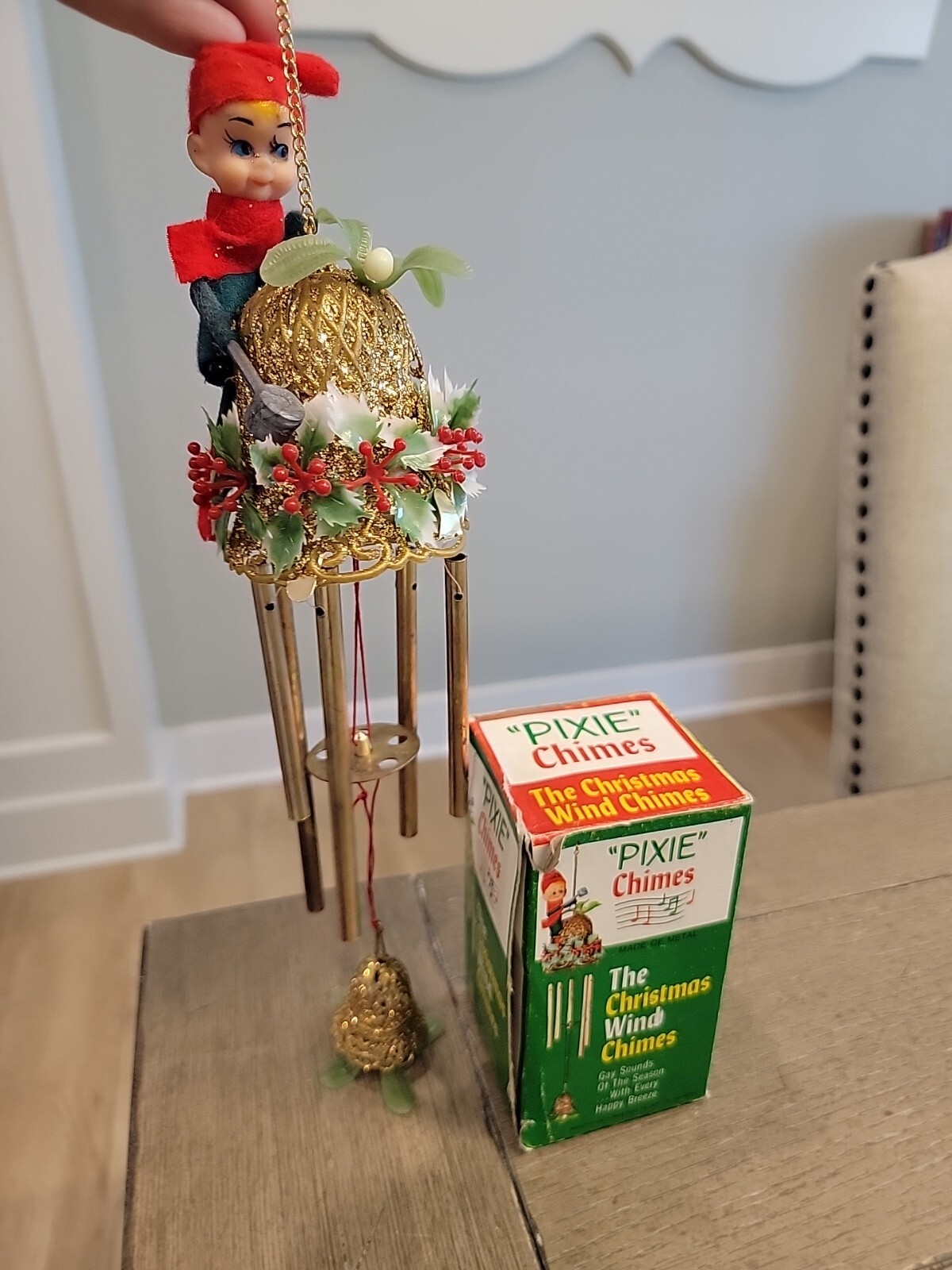 Vintage Pixie Chimes Christmas Wind Chimes Elf Mallet Bell Holly ...
