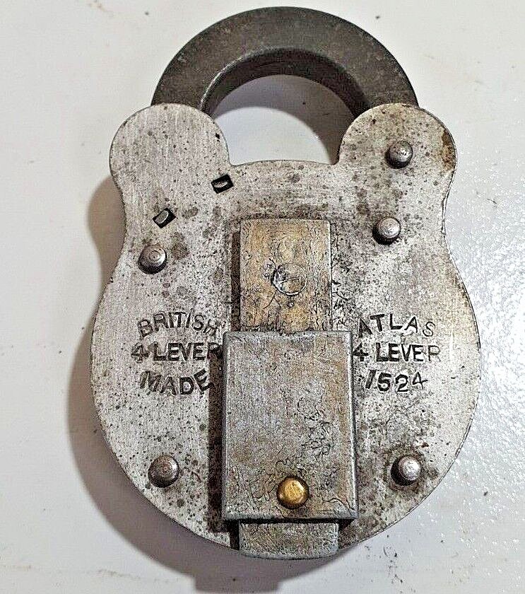 ANTIQUE PADLOCK LOCK SECURE 4 LEVER JAIL LOCK BRITISH MADE ATLAS C.E ...