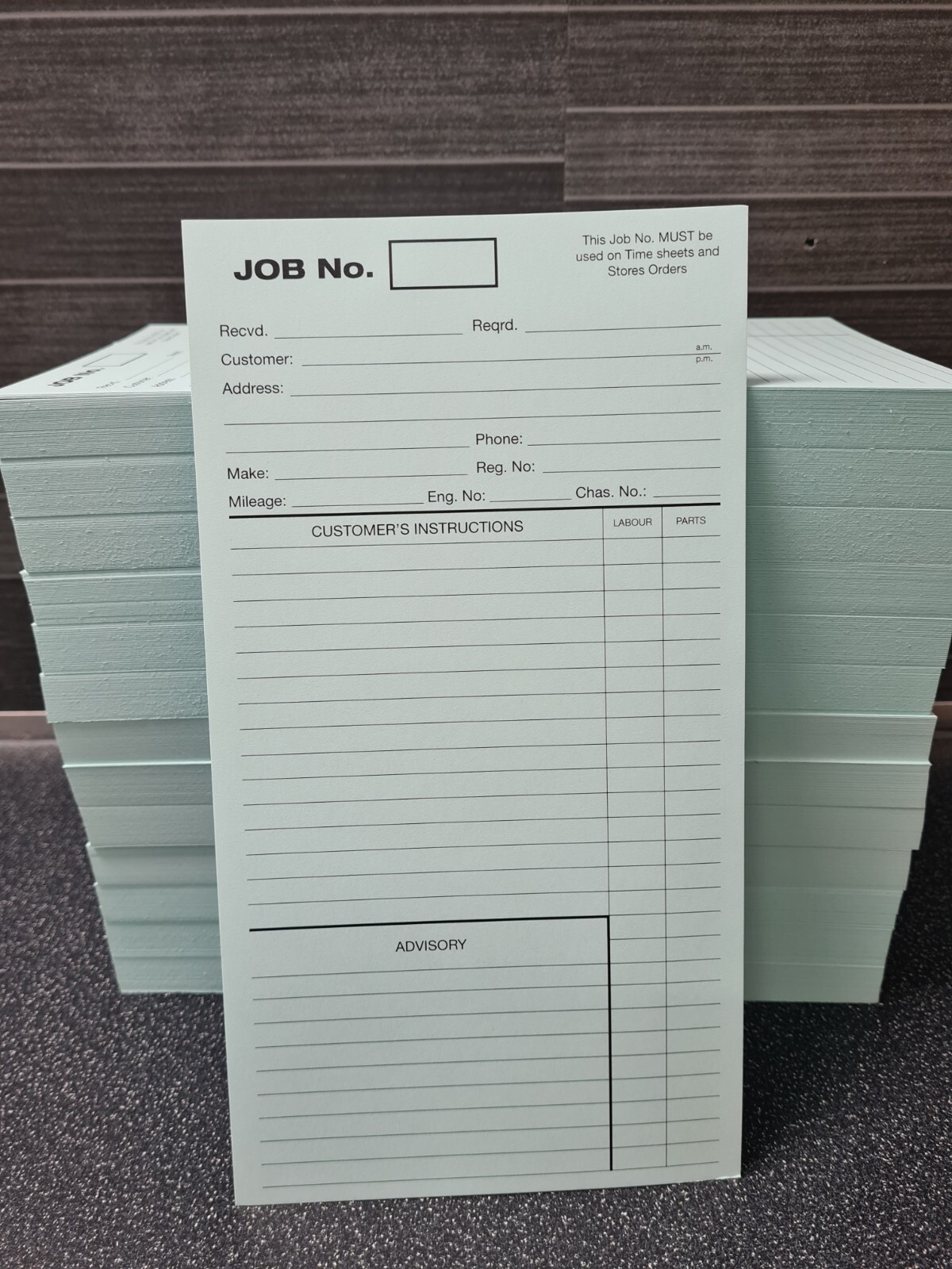 GARAGE WORKSHOP REPAIR JOB CARD WORKS CARDS JOB SHEET Pack of 50 Blue ...