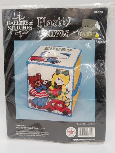 VTG Bucilla Plastic Canvas Toyland Boutique Tissue Box Cover Sealed ...