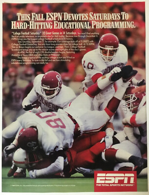 Oklahoma Sooners College Football ESPN 1988 Vintage Print Ad 8x11In ...