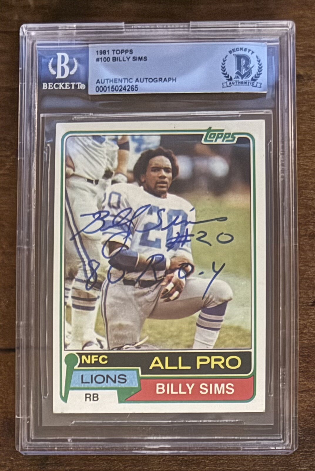 1981 Topps #100 Billy Sims Signed RC Beckett Authentic Autograph 80 ROY ...