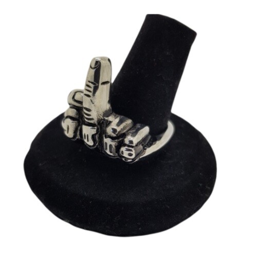 Middle Finger Swear Ring Punk Rock Biker Silver Mens Stainless Steel ...