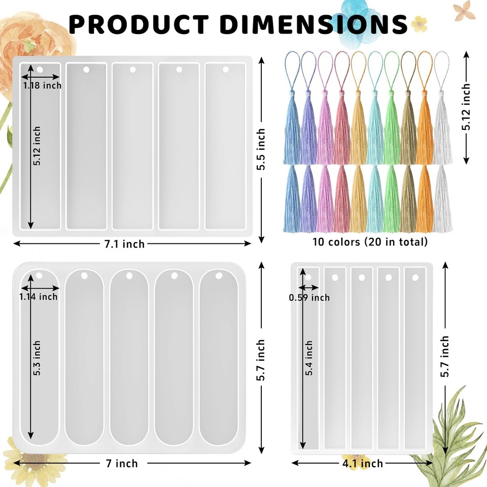 Set of 3 Bookmarks Silicone Mold, Small Medium Rectangle Bookmark Resin Mold ... | eBay