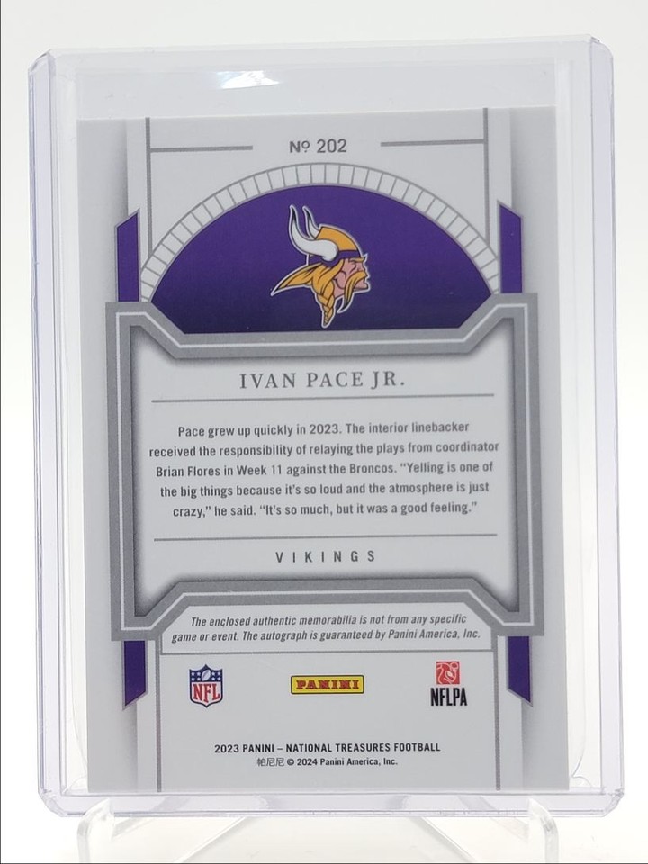 IVAN PACE JR. 2023 NATIONAL TREASURES TRUE ROOKIE PATCH RPA RC AUTO /99 ...