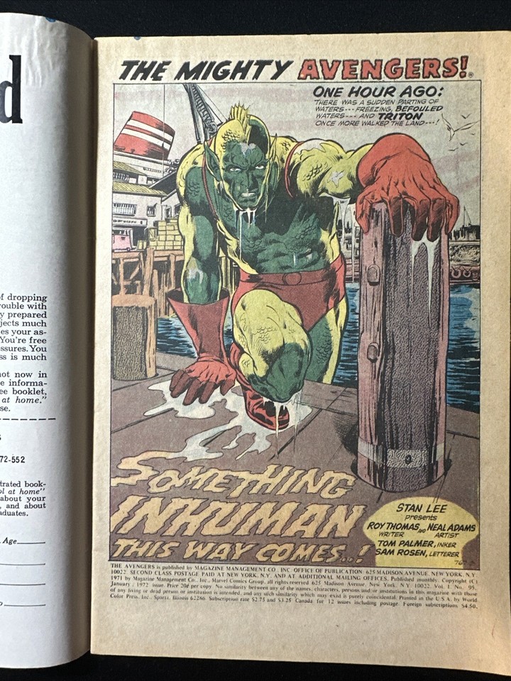 The Avengers #95 1971 Vintage Old Marvel Comics Bronze Age 1st Print VG ...