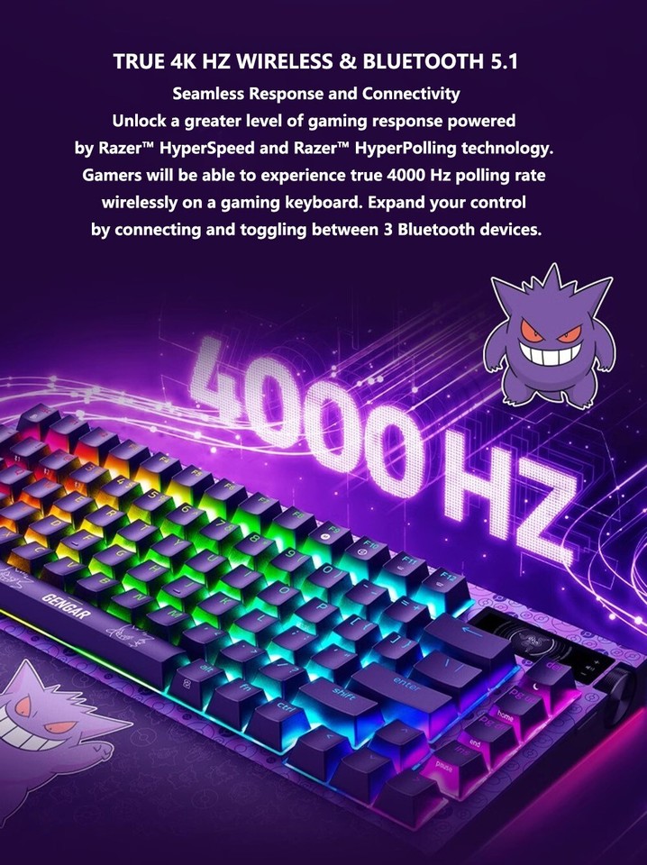 Razer x Pokémon Gengar Wireless Mechanical Keyboard RGB Backlit With ...