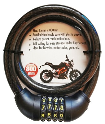 15 x 800 MM 4 Digit Combination Code Bicycle Bike Wire Cable Security ...