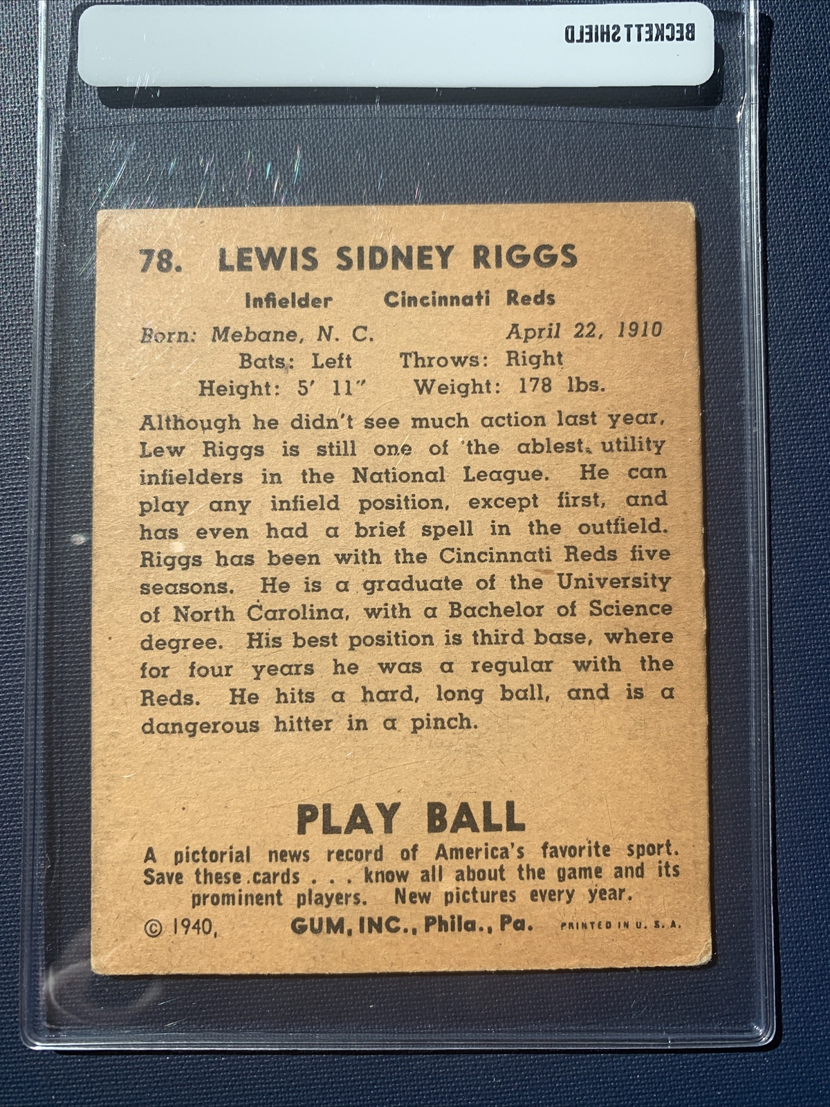 1940 #78 Play Ball Cincinnati Reds Infielder Lew Riggs Baseball Card | eBay