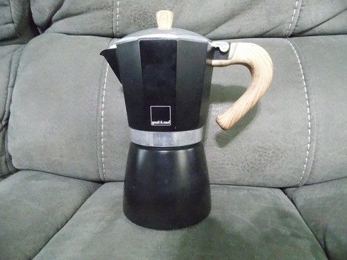 Gnali & Zani Espresso Moka Pot Black with Silver top Faux Wood Handle ...
