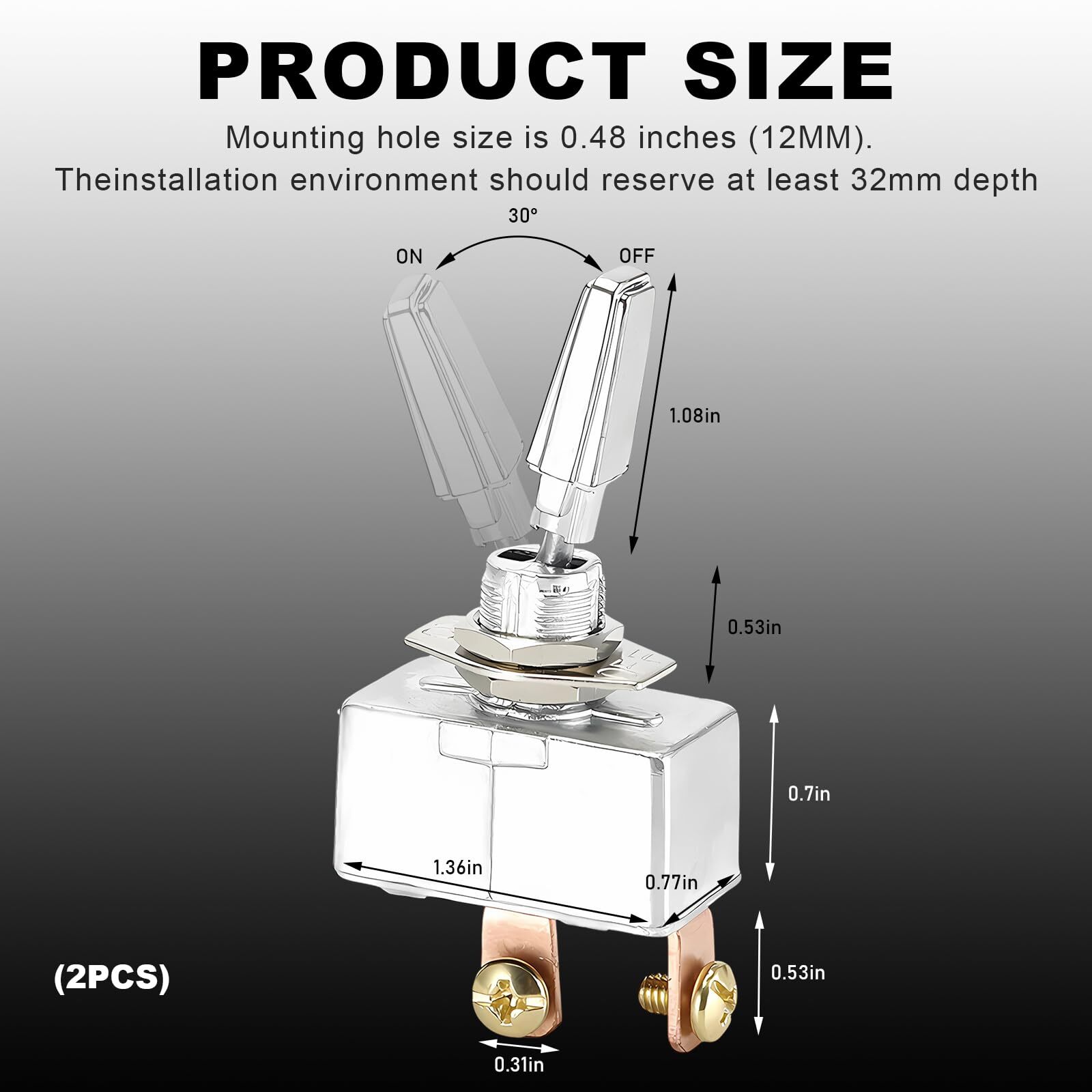 2 PCS Heavy Duty Toggle Switch 50A 12V 2 Pin SPST Toggle Switch with ...