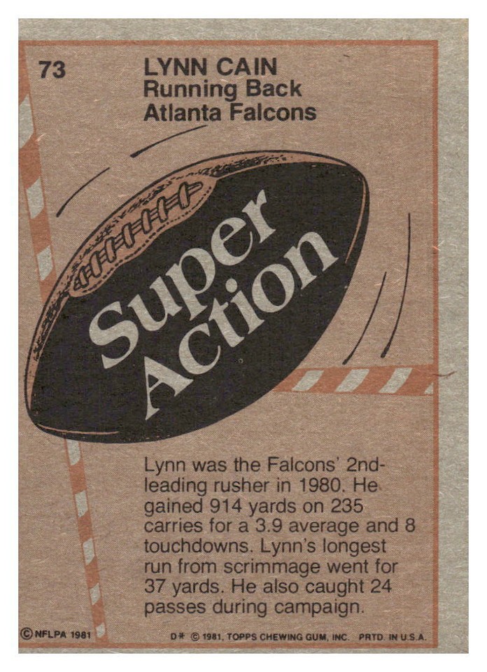 1981 Topps #73 Lynn Cain Atlanta Falcons SA Football Card VG/EX | eBay