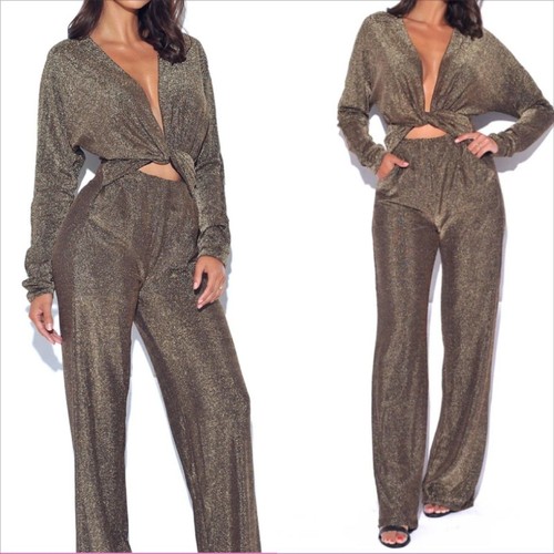 Miss Circle Sparkle Metallic Gold Jumpsuit Size Medium NWT Cutout Party ...