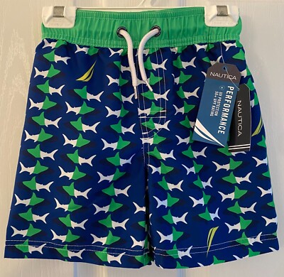 NAUTICA Boys' Performance 50+ UPF Swim Trunks with Sharks Pattern - S/4 ...