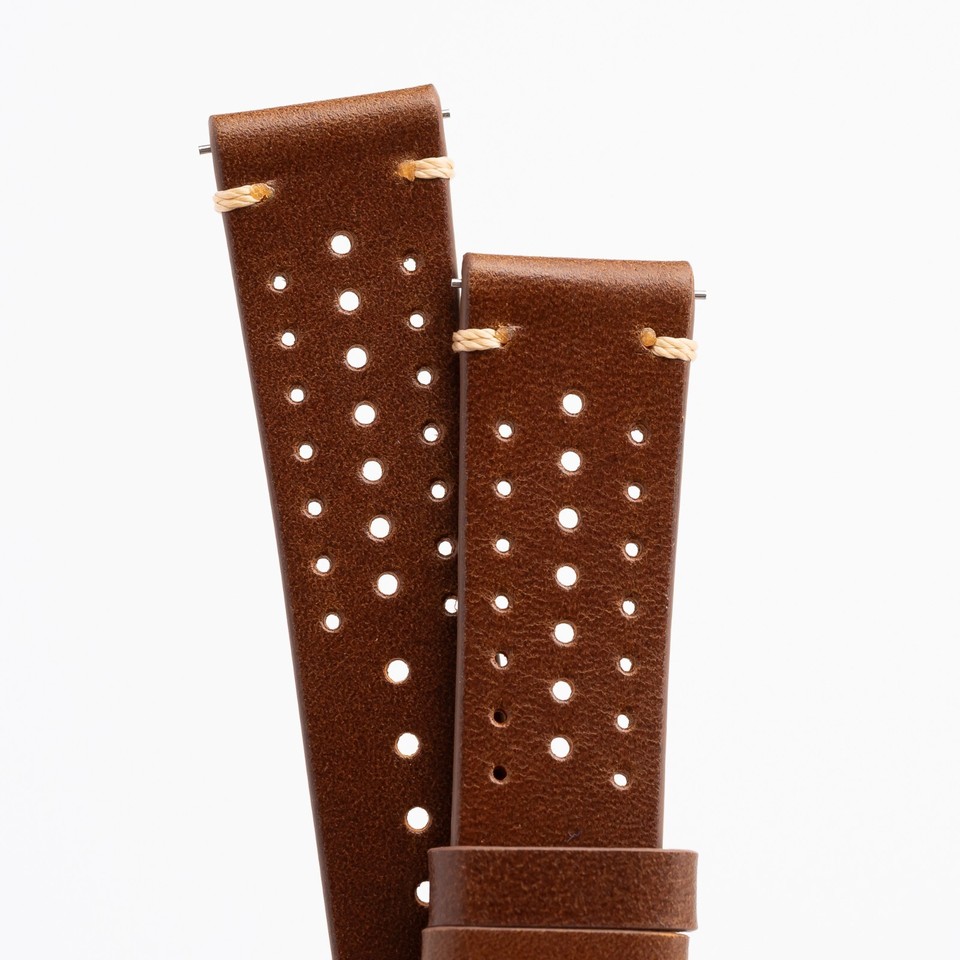 20mm 22mm Leather Rally Racing Watch Band Quick Release Strap - Black ...