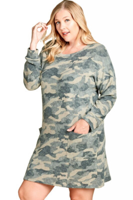 Dress Women's 1X Camouflage Fleece with Pockets Lounge Sleep Nightgown ...