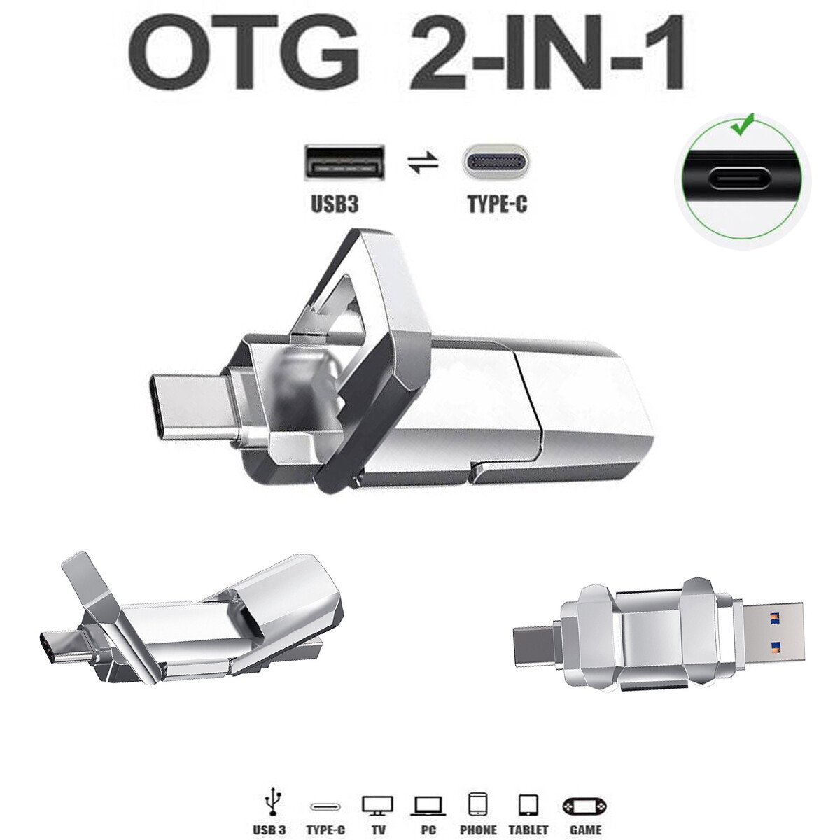 2TB 1TB 256GB 128GB USB 3.0 Type C Flash Drive Memory Stick For Android ...