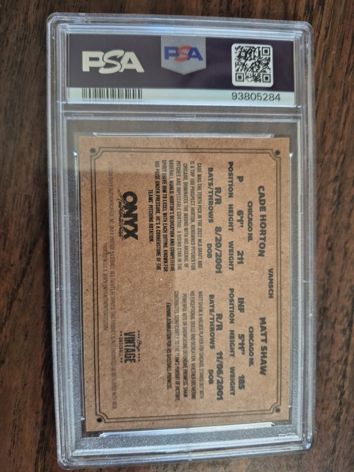 2024 Onyx Baseball MATT SHAW / CADE HORTON RC Dual Inscribed AUTO CUBS ...