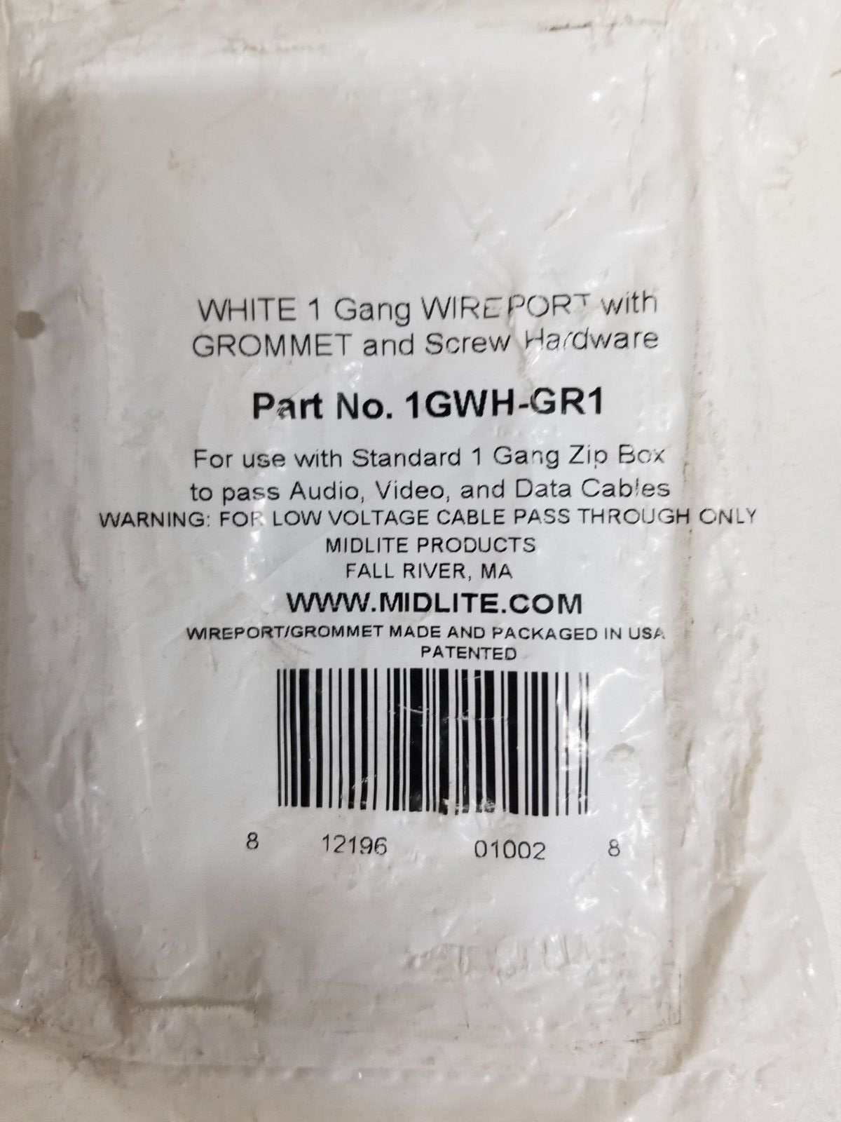 MidLite 1GWH-GR1 One Gang Wireport w/Grommet & screw hardware clr-White ...