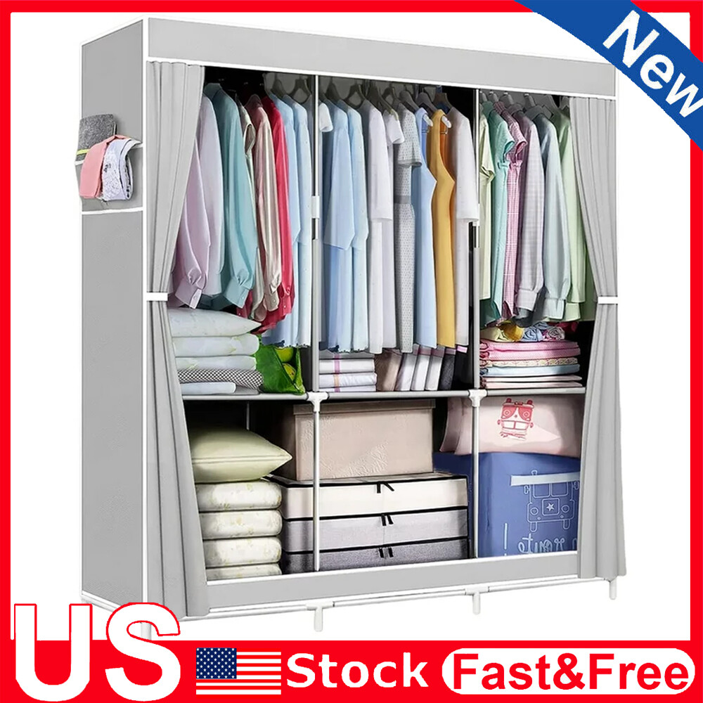 67" Portable Clothes Storage Closet Organizer Wardrobe Rack Shelf ...