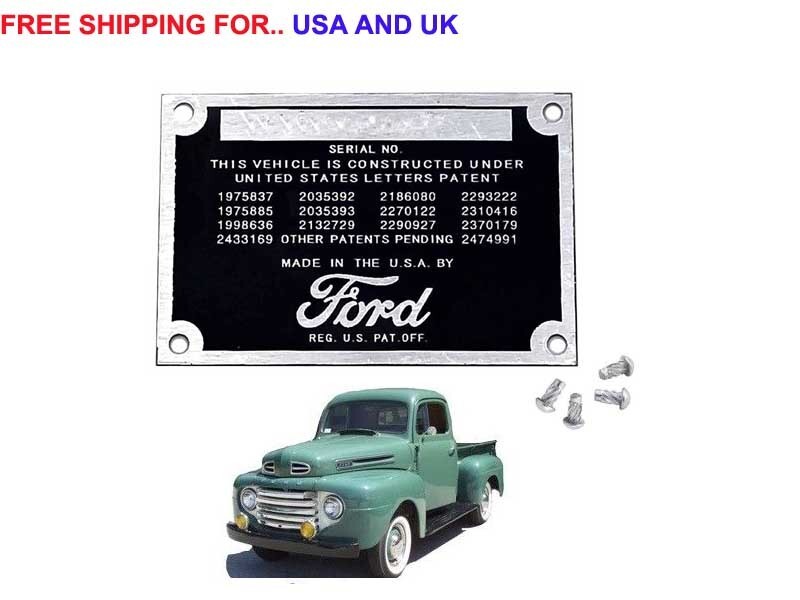 1948-1952 Ford Pickup Firewall Data Serial Tag Plate (1) | Black ...