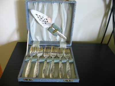 ANGORA SILVER PLATE PIE DESSERT FORK SERVER SET IN BOX | eBay