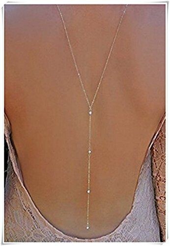 Long Silver Back Drop Crystal Bling Womens Wedding or Formal Chain Body ...